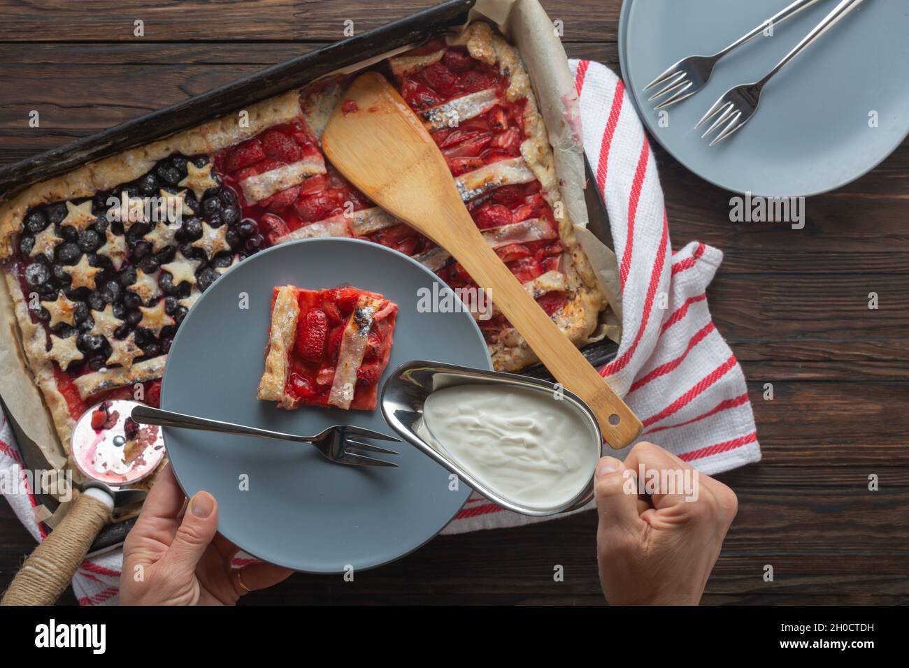 Traditional American Independence Day or Labor Day Strawberry Pie in ...