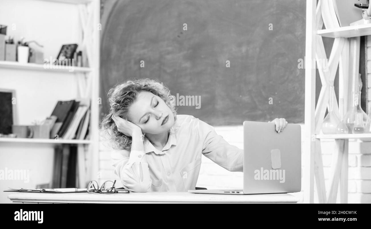 Exhausting lesson. Teacher exhausted after hard working day. School ...
