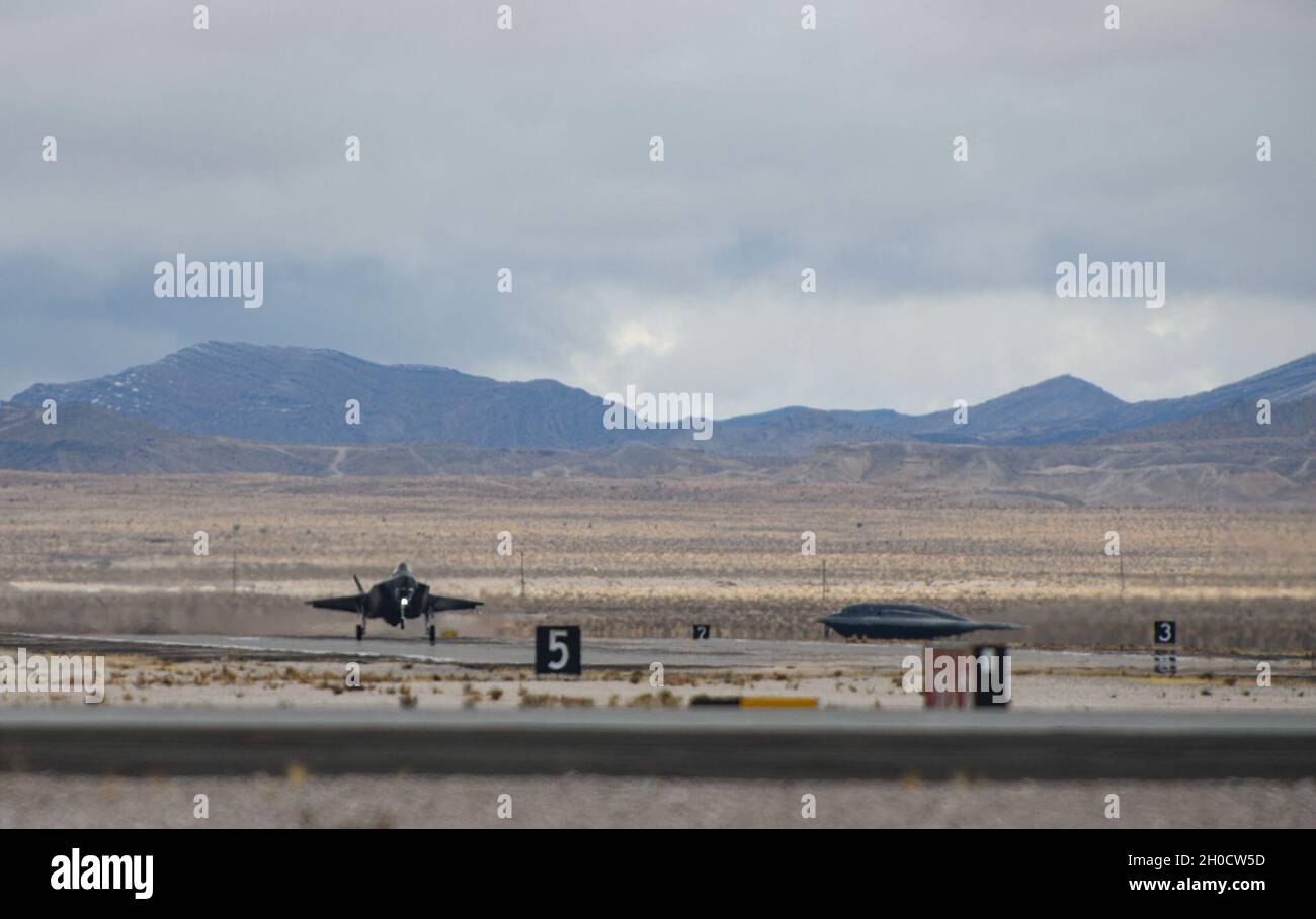 An F-35 Lightning II lands at Nellis Air Force Base, Nevada, Jan. 26 ...