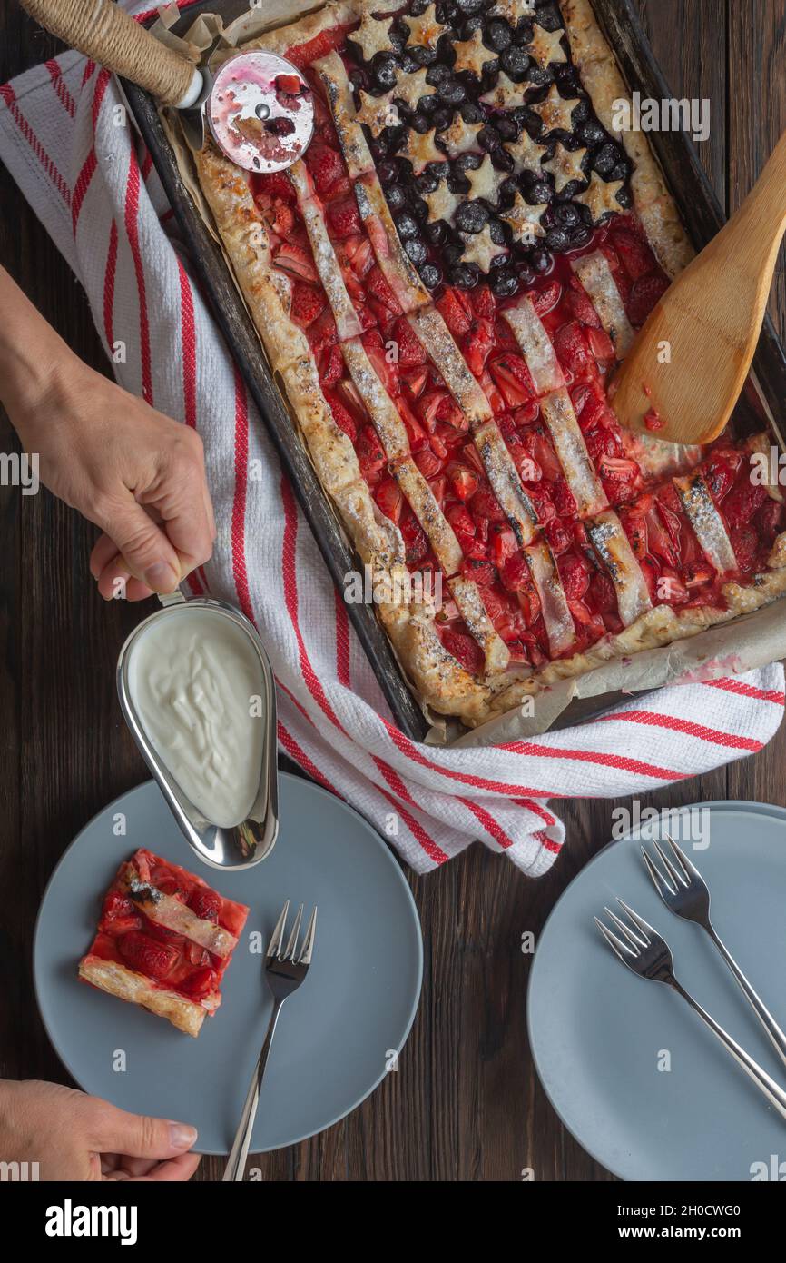 Traditional American Independence Day or Labor Day Strawberry Pie in ...