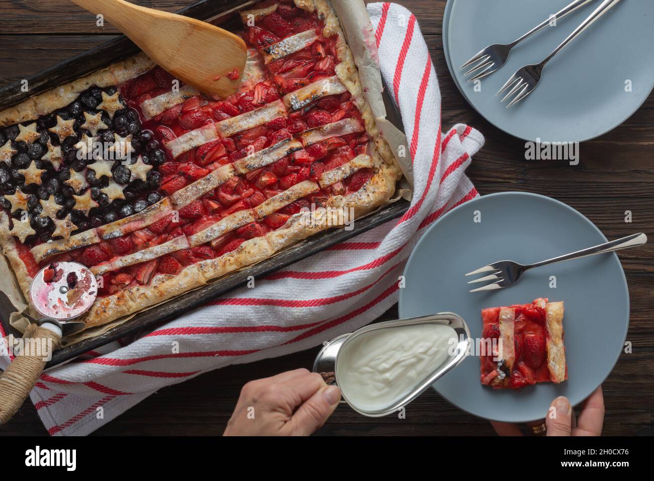 Traditional American Independence Day or Labor Day Strawberry Pie in ...