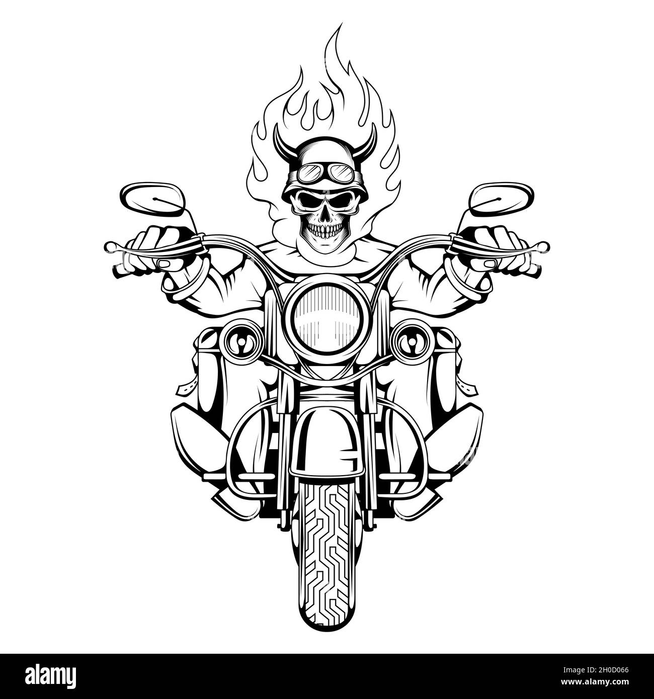 Burning Skull. Evil person. Skull Biker Sits On A Bike. Skull riding a ...