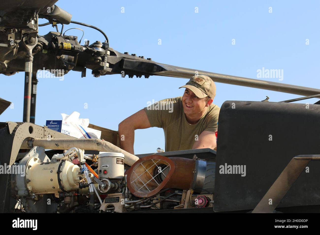 U.S. Army Spc. Alex Davis, UH-60 helicopter repairer with Bravo Company ...