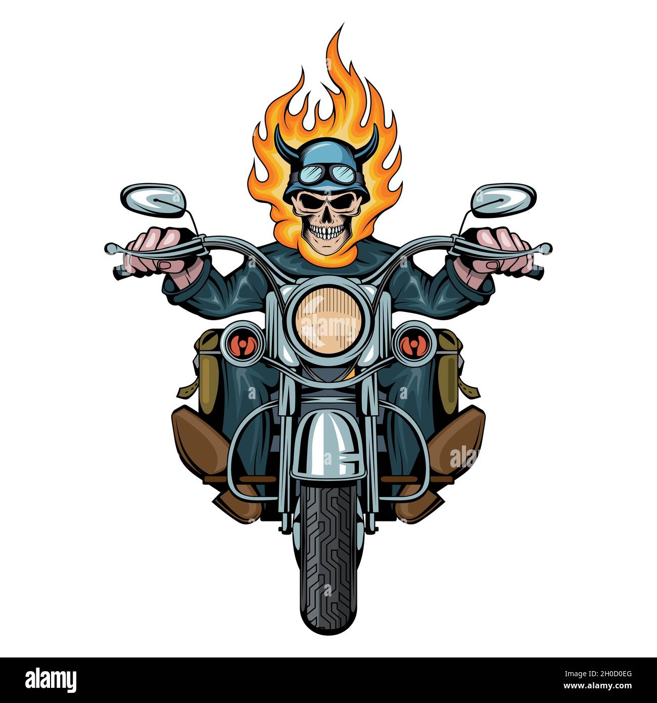 Burning Skull. Evil person. Skull Biker Sits On A Bike. Skull riding a ...