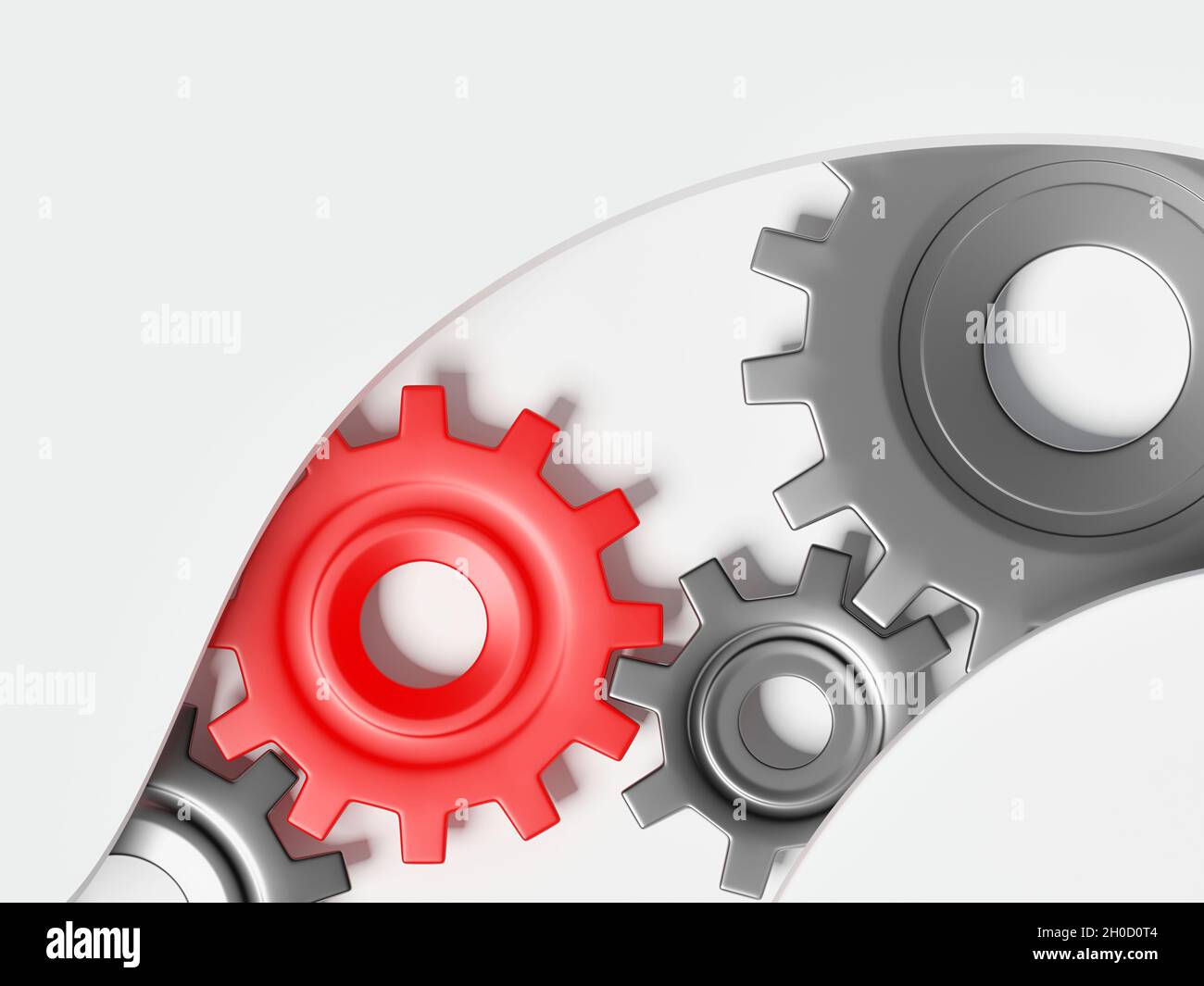 Gray and red gear cogs isolated on white background inside opening ...