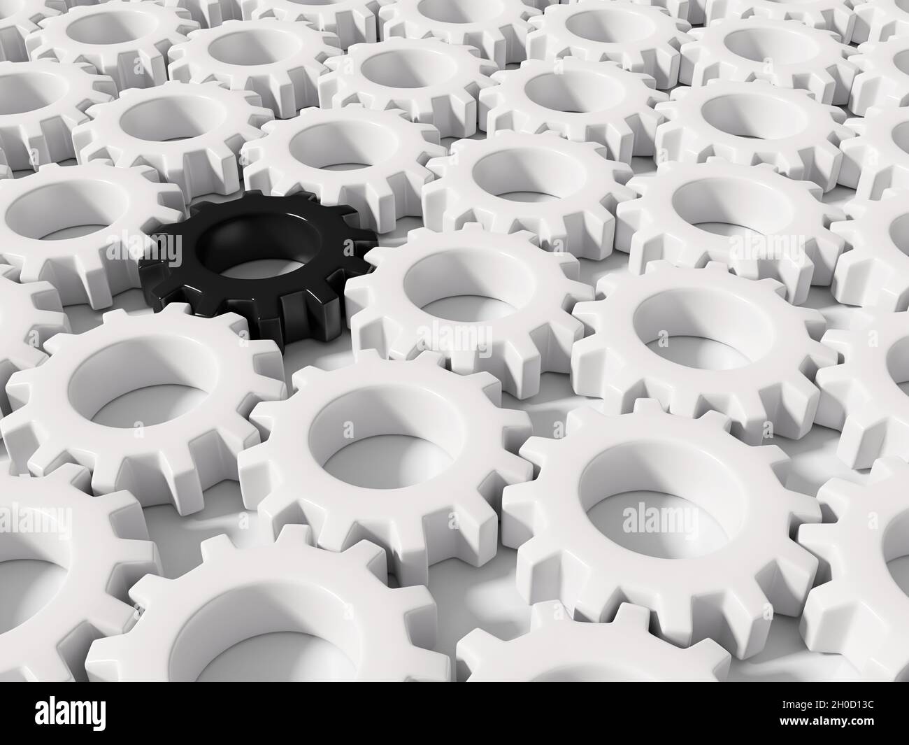 Black cog different from the others; many white connecting gear cogs ...