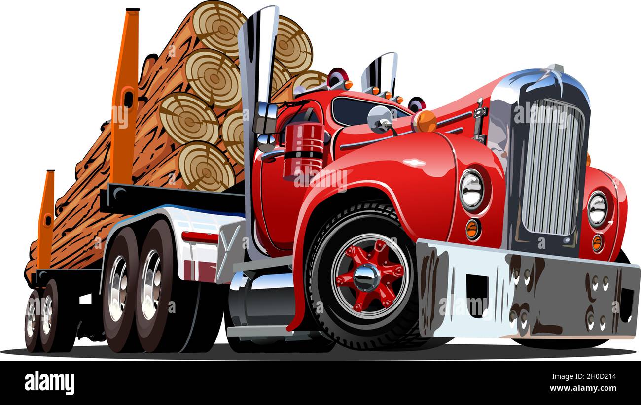 Cartoon retro logging truck isolated on white background. Available EPS ...
