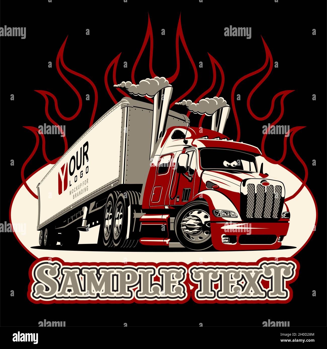 Vector cartoon semi truck template isolated on black background ...