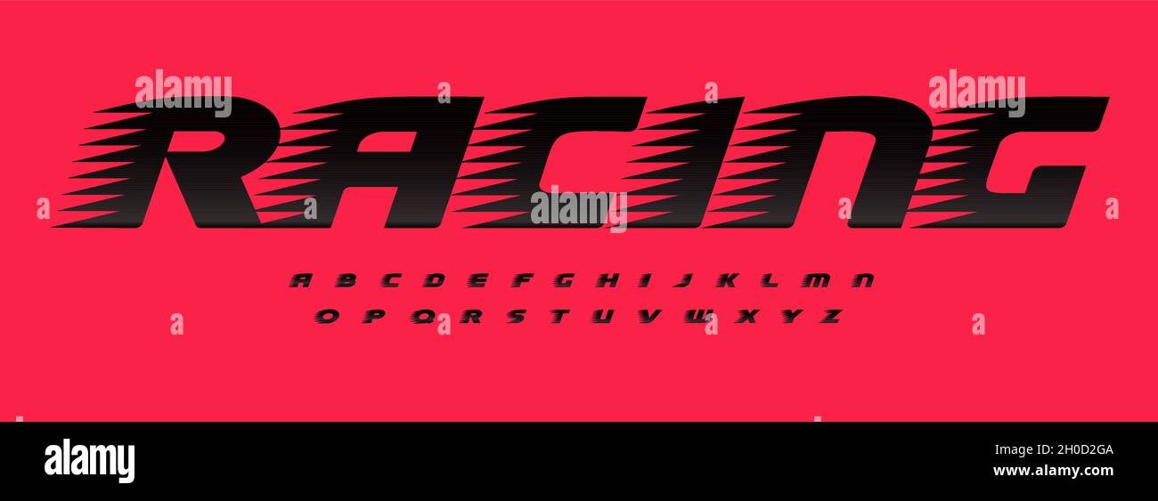 Racing font alphabet letters with wind effect. Modern sport logo typography. Car auto ...