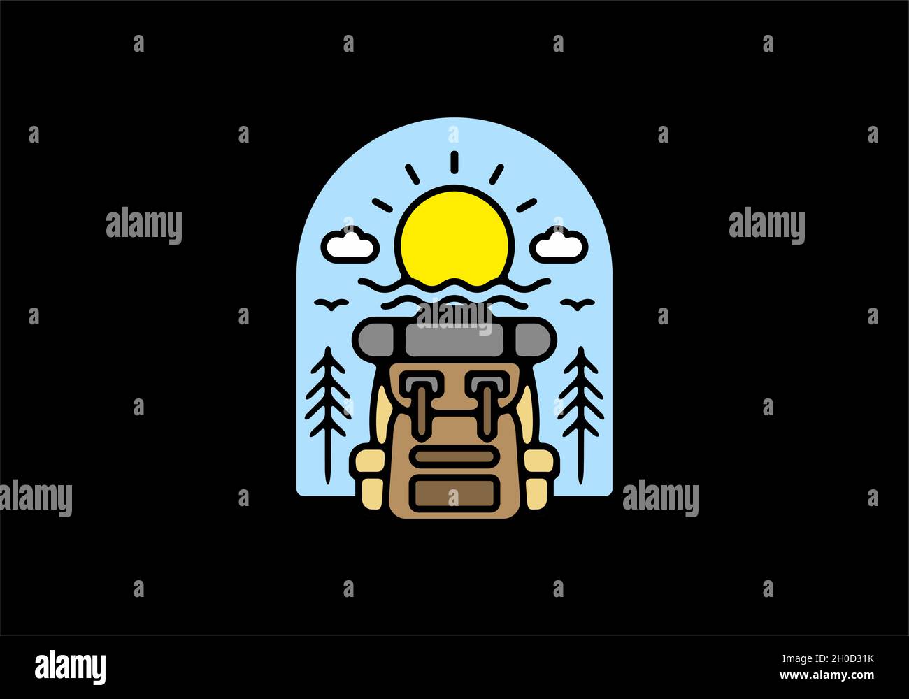 Colorful line art of backpack and sun design Stock Vector Image & Art ...