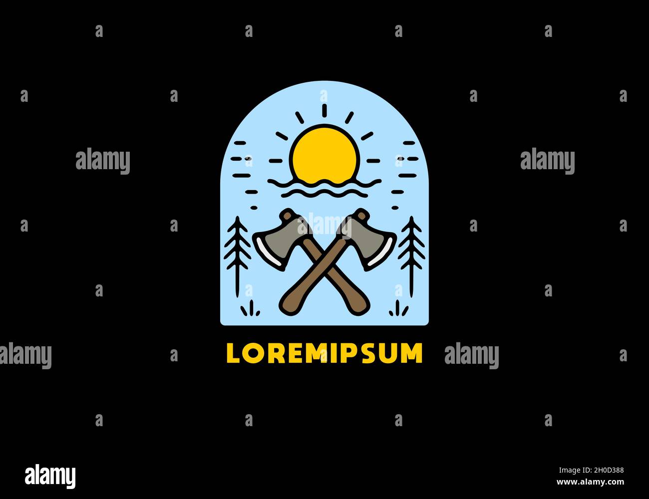 Colorful ax and sun line art illustration design Stock Vector Image ...