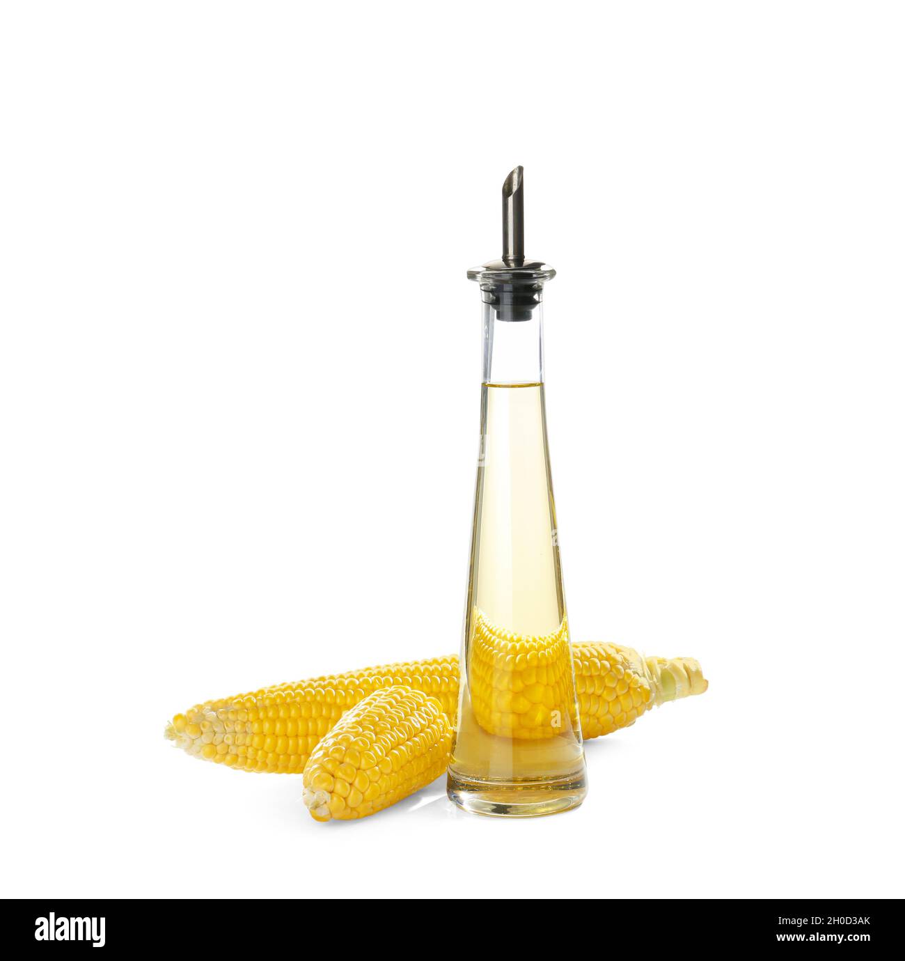 Bottle of corn oil and fresh cobs on white background Stock Photo - Alamy