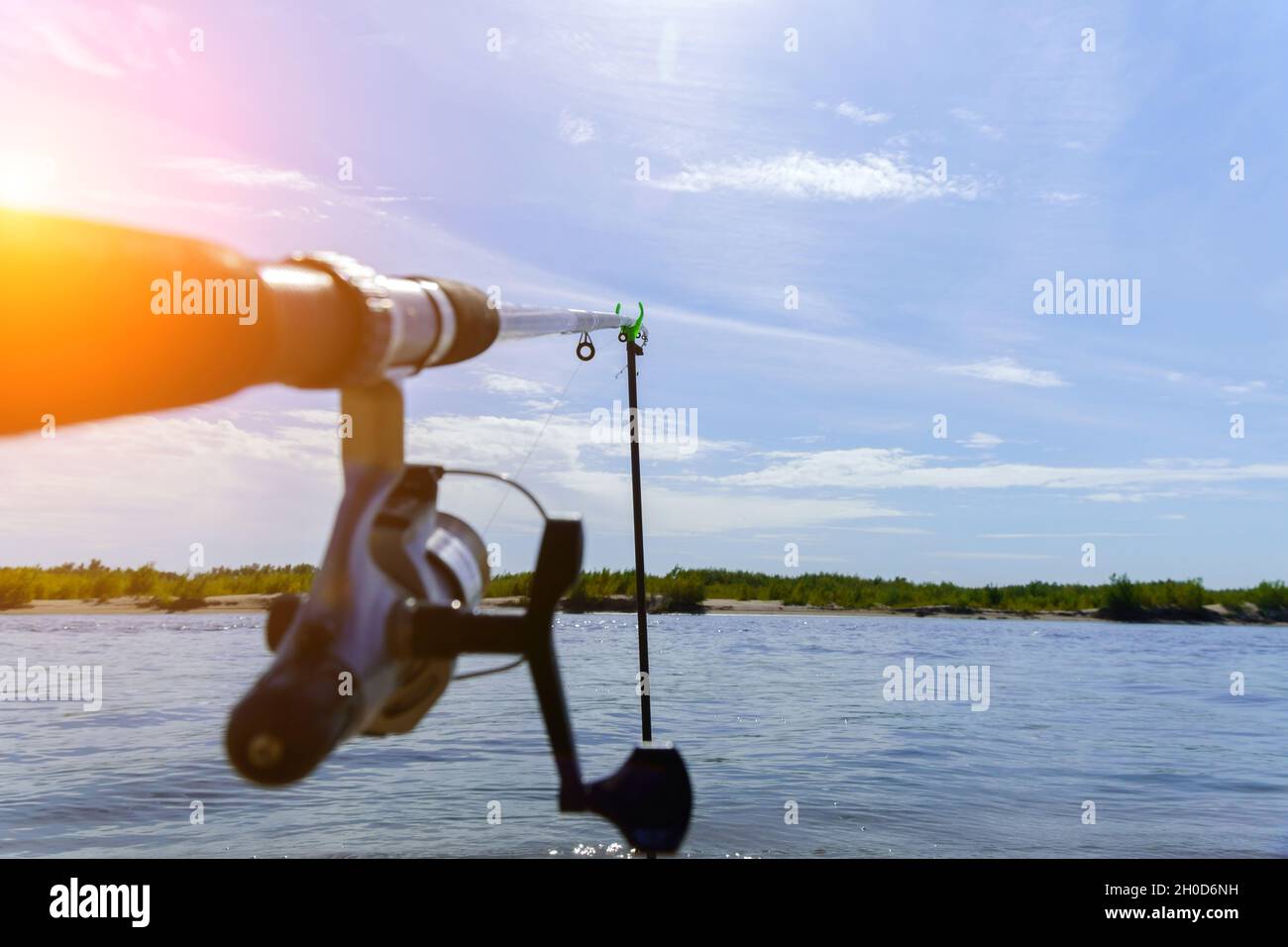 Fishing on the river in summer. The concept of hobbies and leisure ...