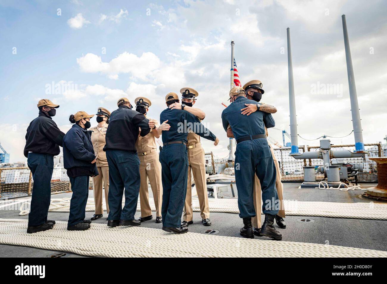 Sailors congratulate newly-pinned chief petty officers during a chief ...