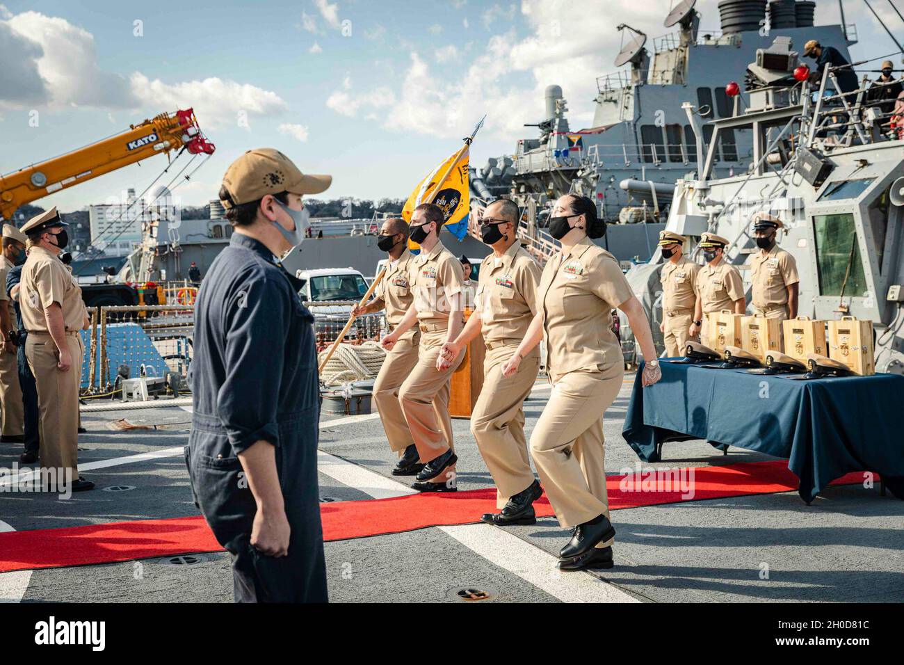 Chief selectees march in formation during a chief petty officer pinning ...