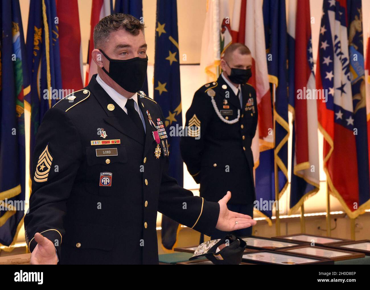 Sgt. Maj. Corey A. Lord speaks during his retirement ceremony on Jan ...