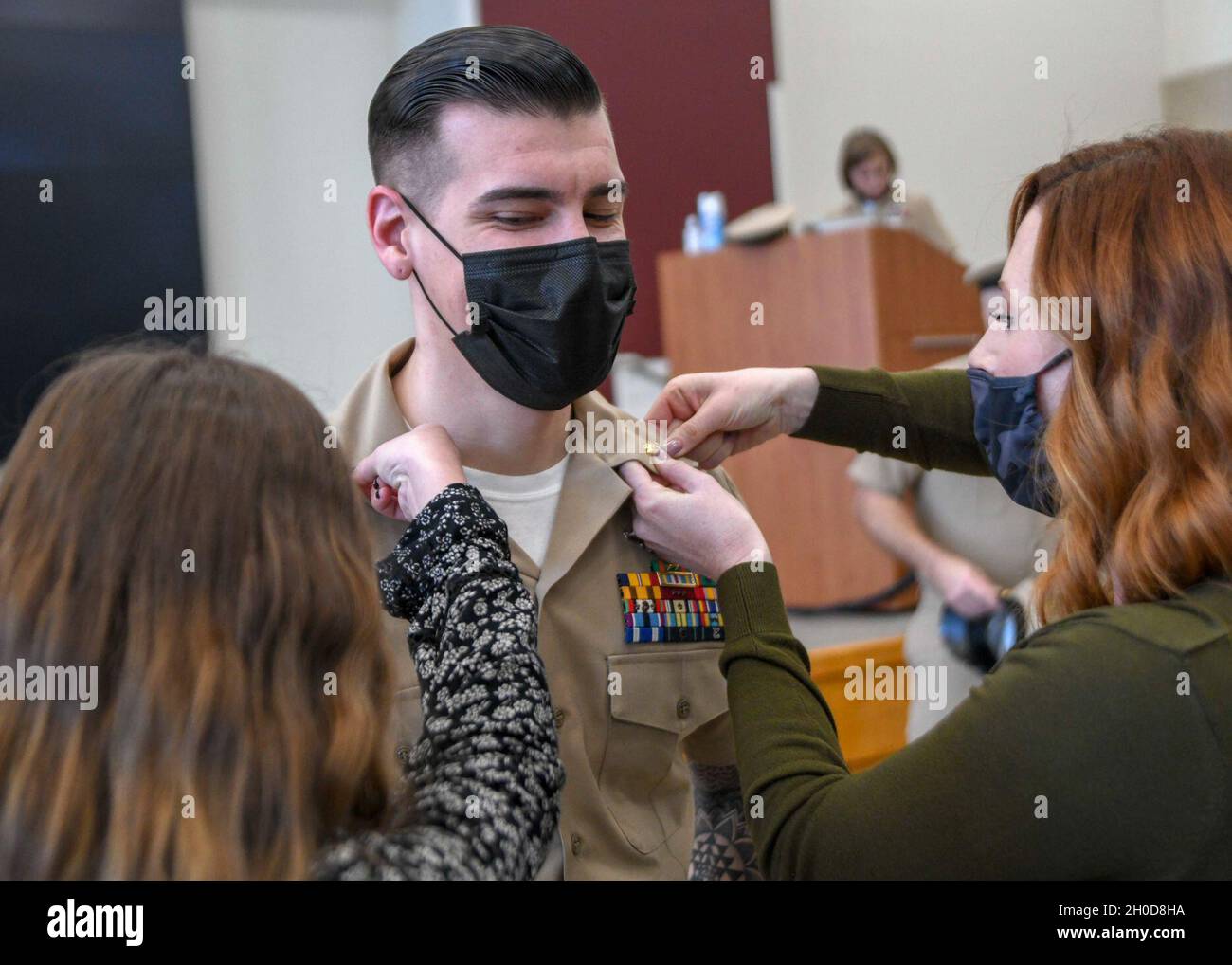 Newly-pinned HMC Steven Reilly at the Chief's Pinning ceremony aboard ...