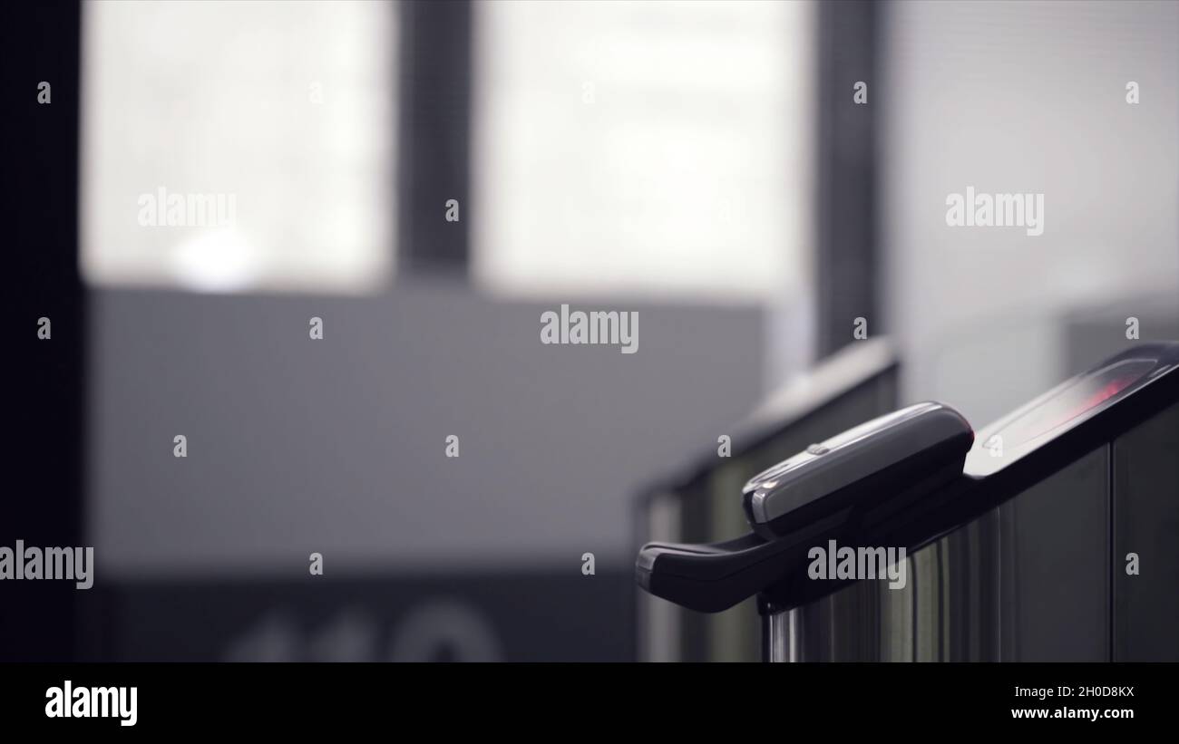 Close-up view of turnstile. Frame. Electronic access control system ...