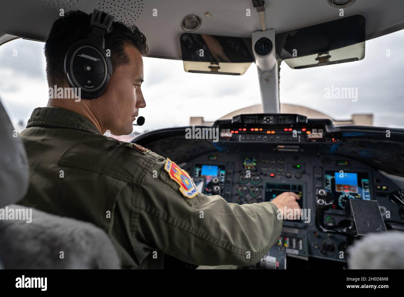 U.S. Air Force Maj. Ken Kaczmarek, C-21 instructor pilot, performs his ...