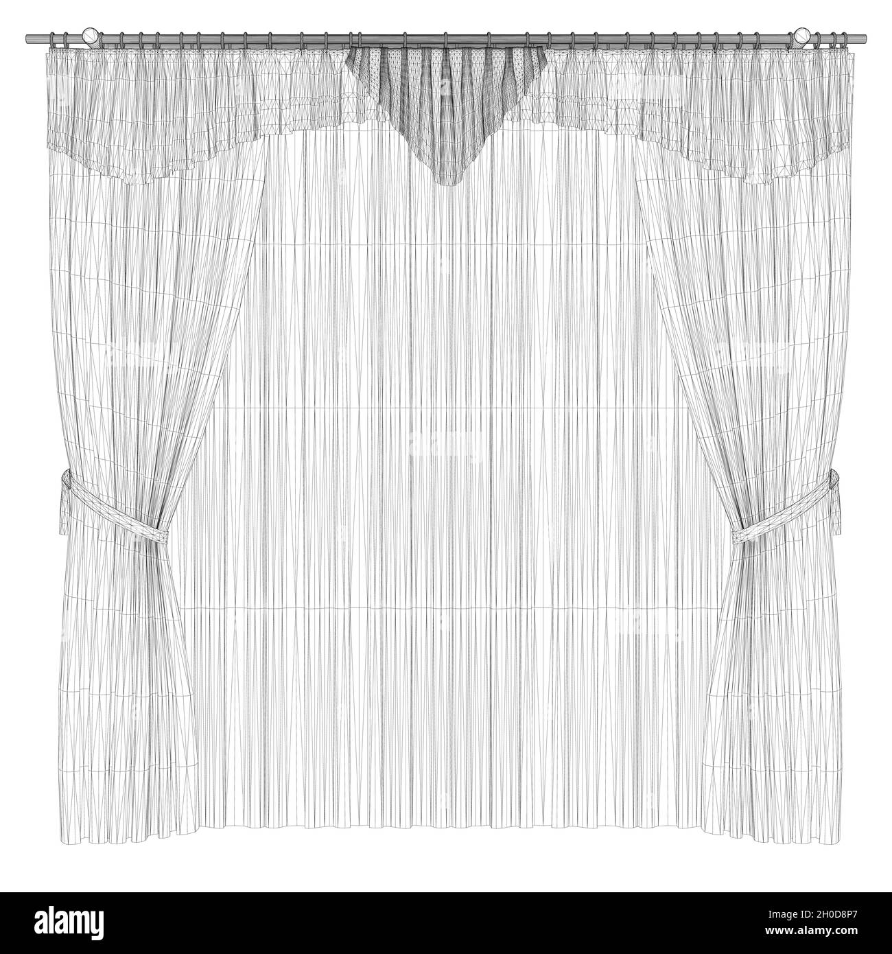 Wireframe curtains isolated on white background. Front view. 3D. Vector ...