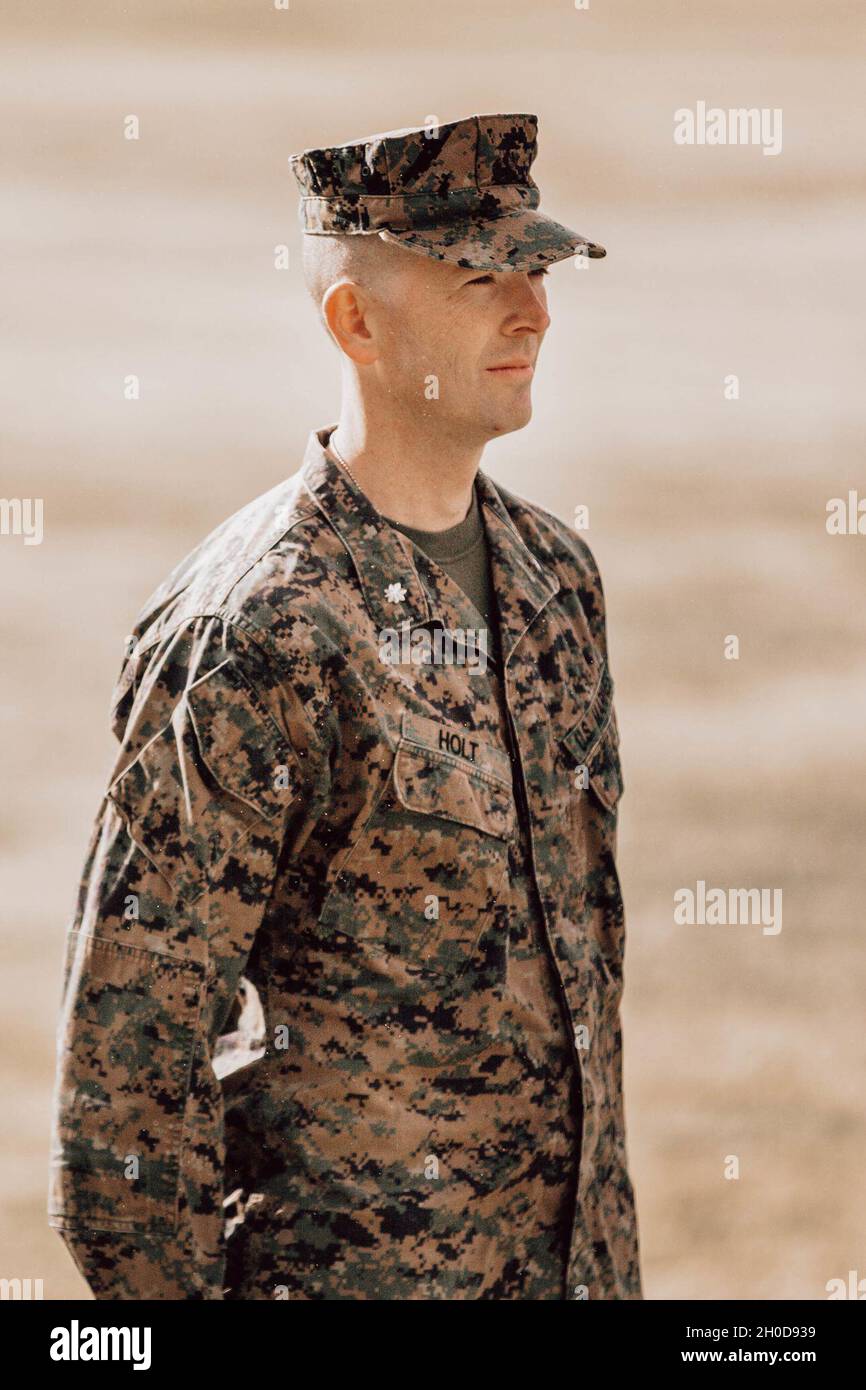 U.S. Marine Corps Lt. Col. Tyler J. Holt the oncoming commanding ...
