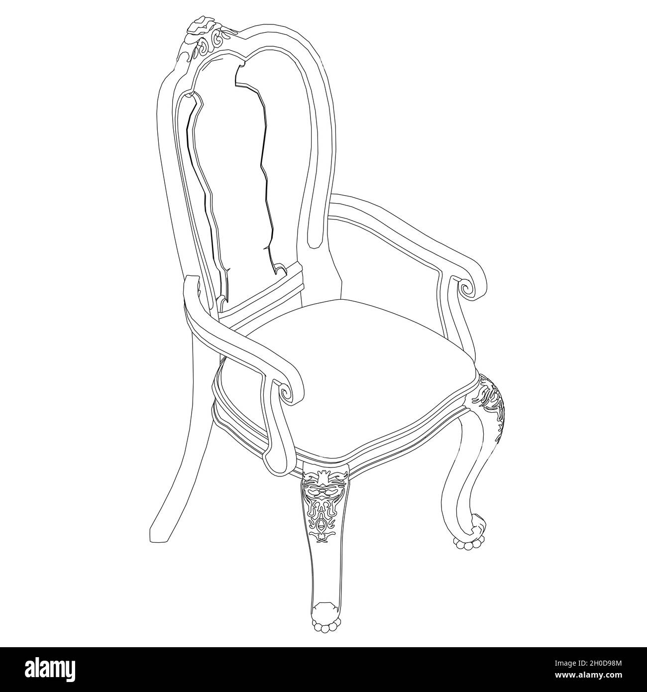 Contour of a decorative chair from black lines isolated on a white ...