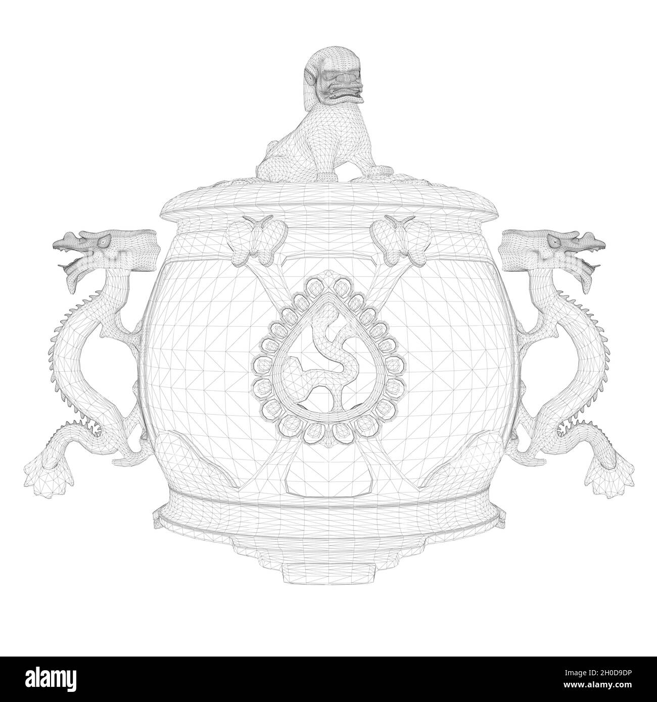 Decorative teapot wireframe isolated on white background. Front view ...