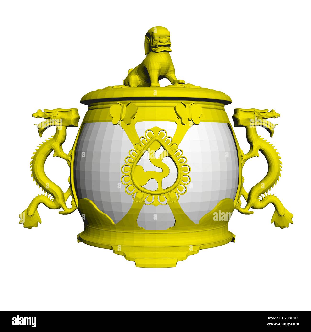 Model of a decorative teapot isolated on a white background. Front view ...