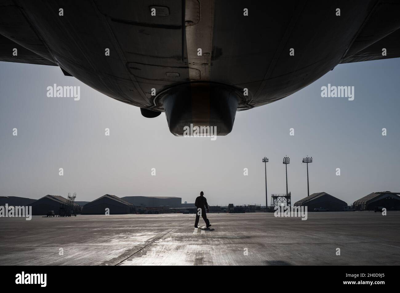A U.S. Air Force KC-10 Extender flight engineer conducts a pre-flight ...