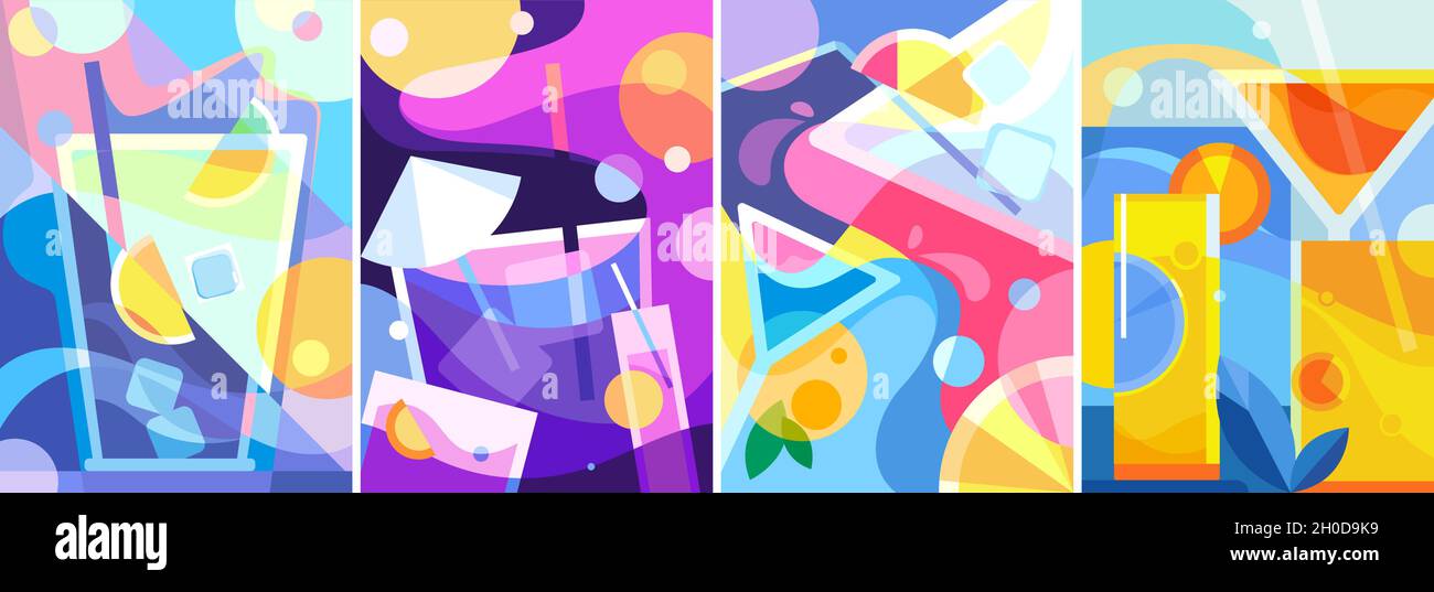 Collection of posters with different cocktails. Placard designs in ...