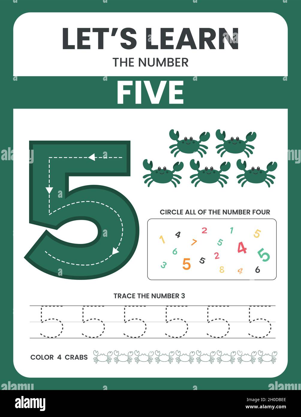 Number 5 worksheet is a vector illustration for a mathematic subject in ...