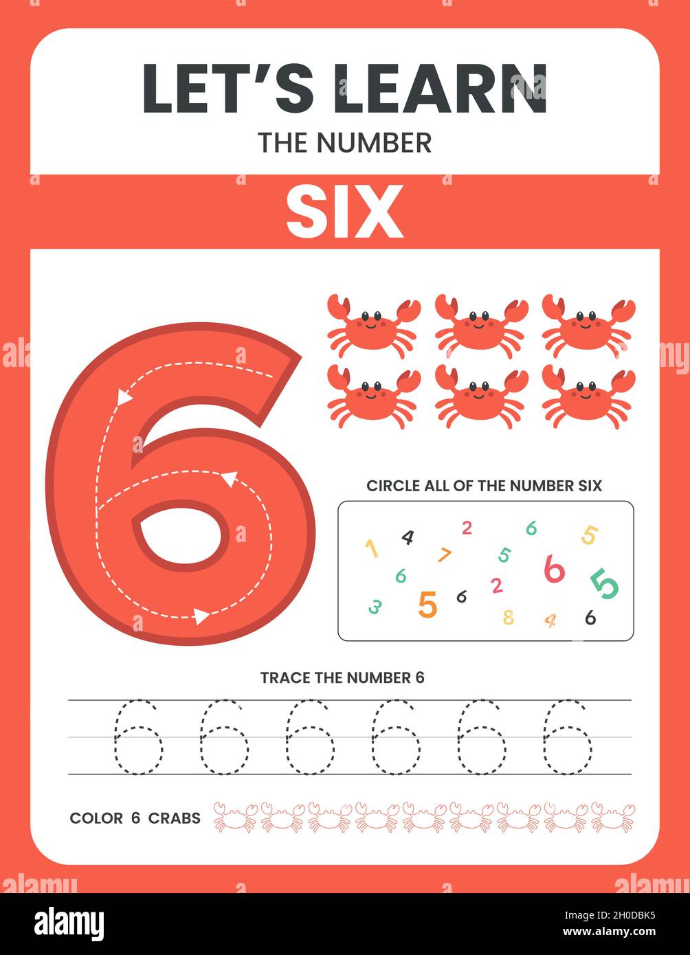 Number 6 worksheet is a vector illustration for a mathematic subject in ...