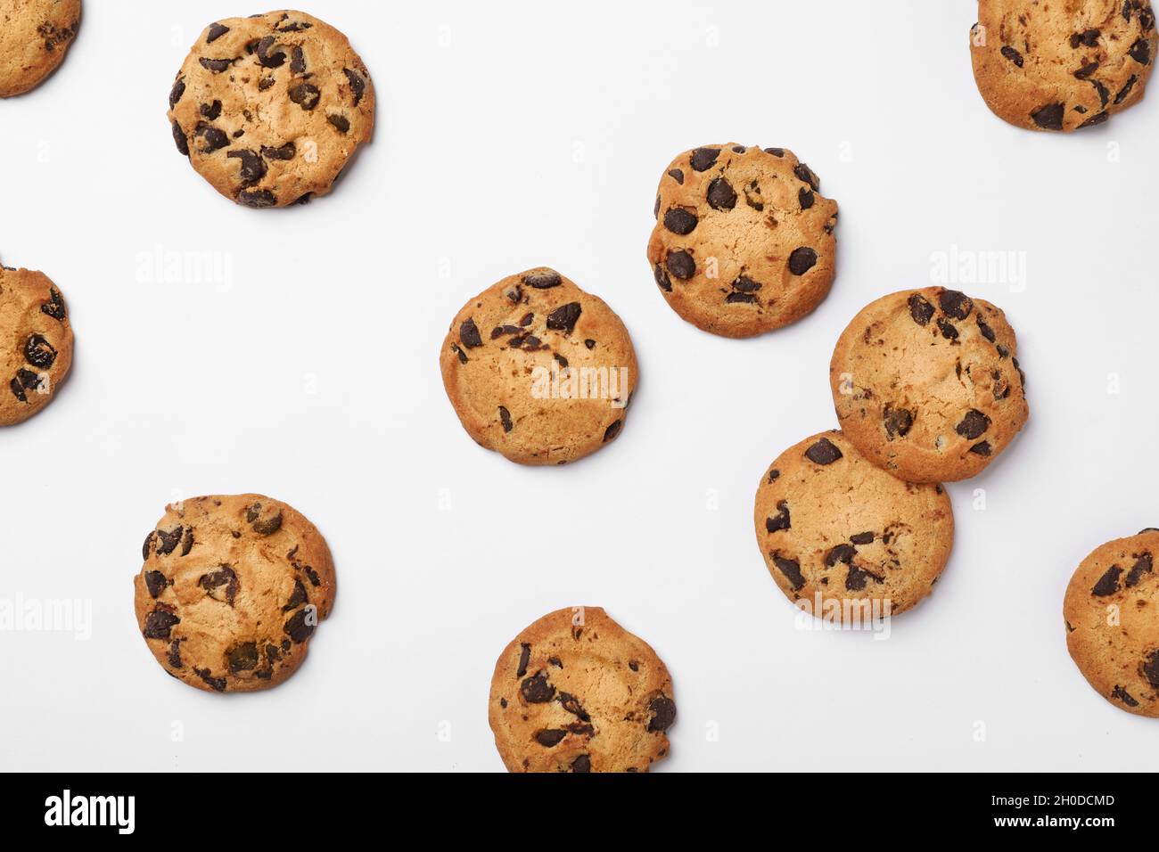 Flat lay composition with chocolate cookies on white background Stock ...