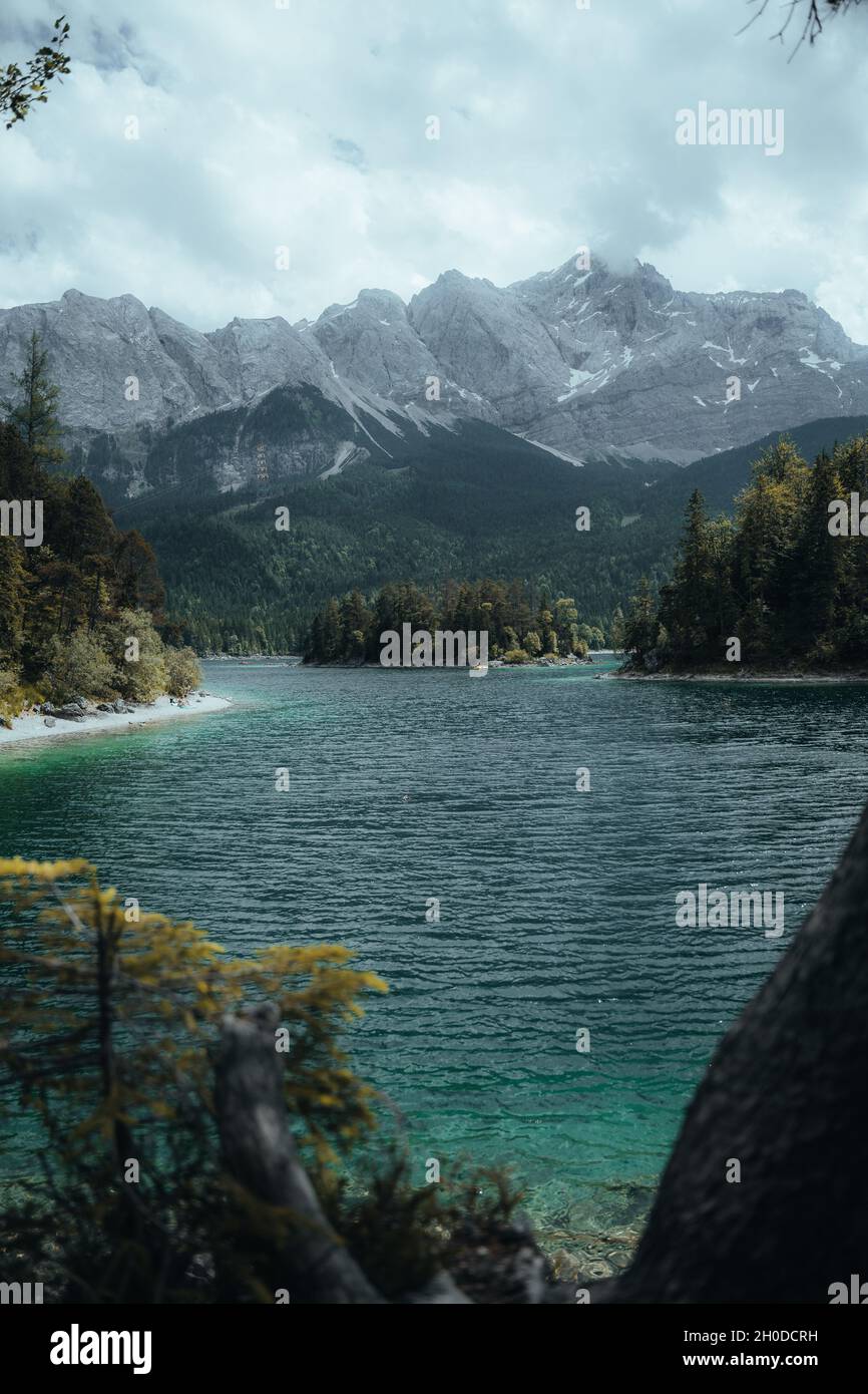 Serene landscape of the azure lake under the highland mountains of ...