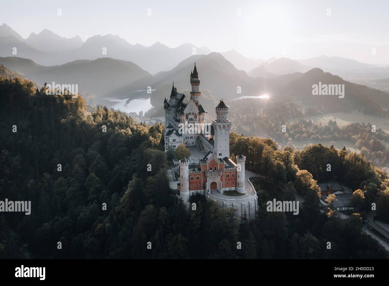 Breathtaking scenery of the majestic Neuschwanstein Castle on the hill ...