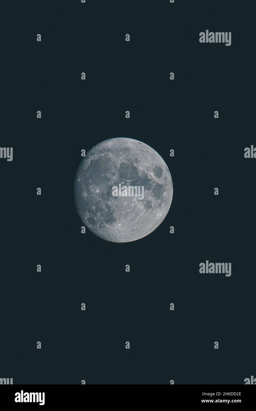 Grayscale macro shot of the full moon on a night sky Stock Photo - Alamy