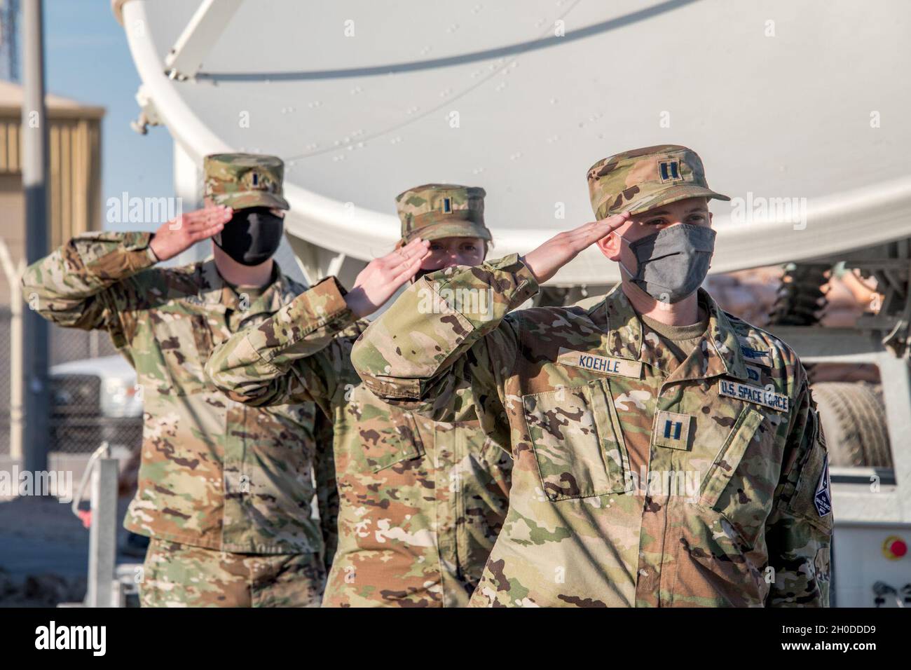 U.S. Space Force inductees salute the flag Feb. 1, 2021, during a ...