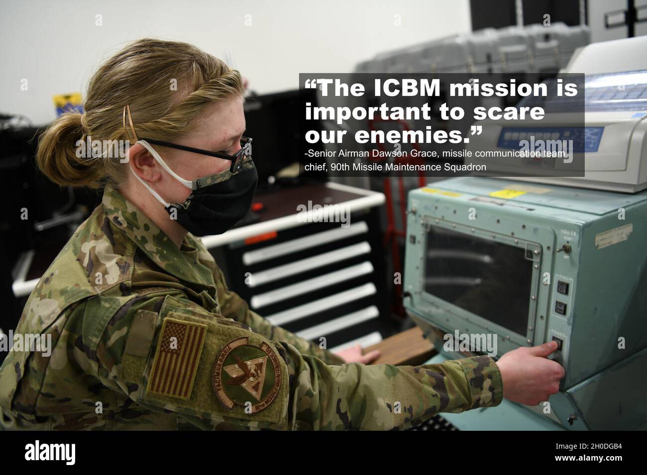Senior Airman Dawson Grace, missile communication team chief, 90th Missile Maintenance Squadron ...