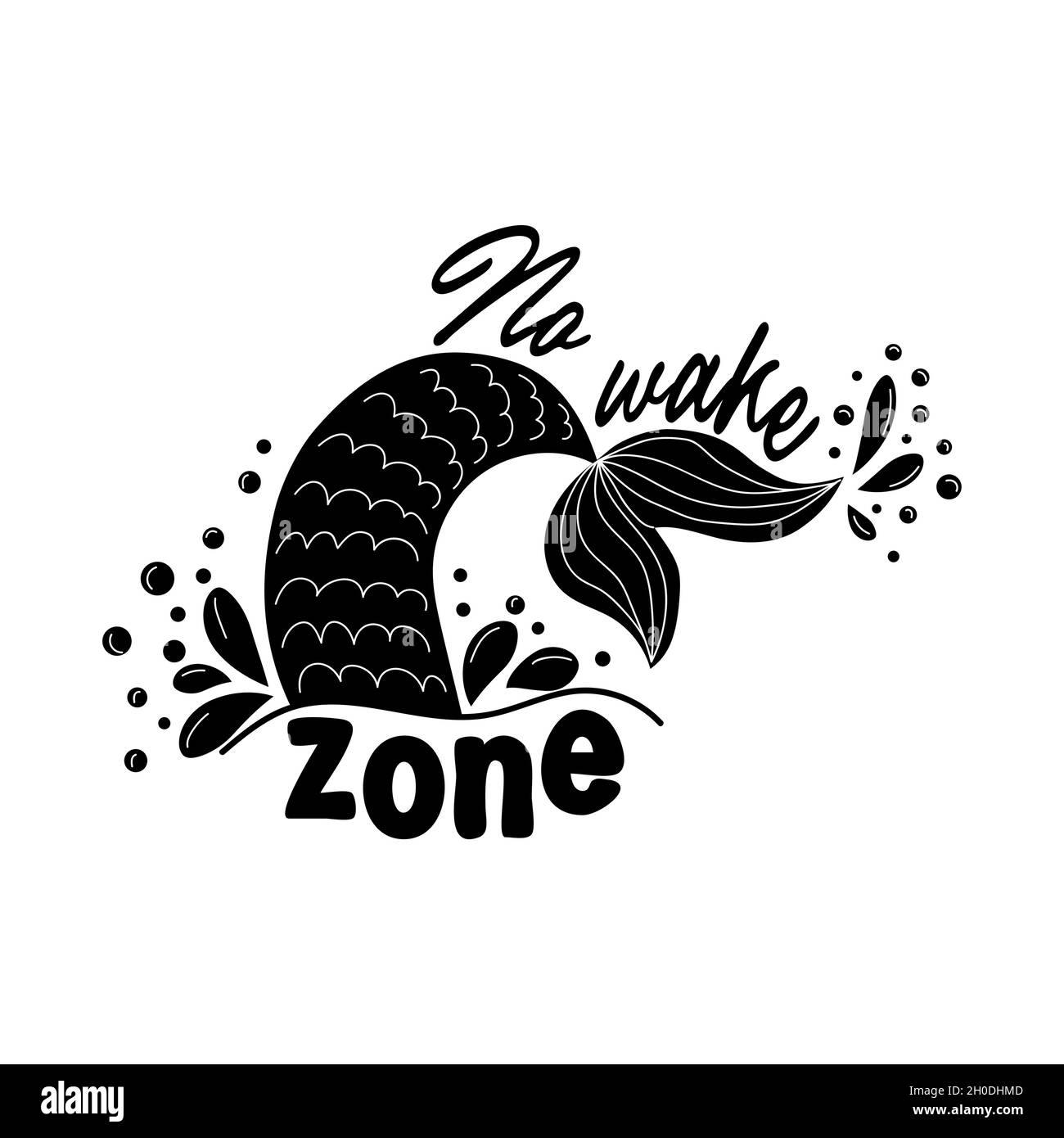 No wake zone. Mermaid card with hand drawn marine elements and ...