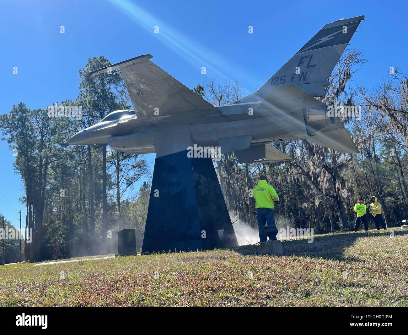 An F-16 static display at the 125th Fighter Wing in Jacksonville, FL is ...