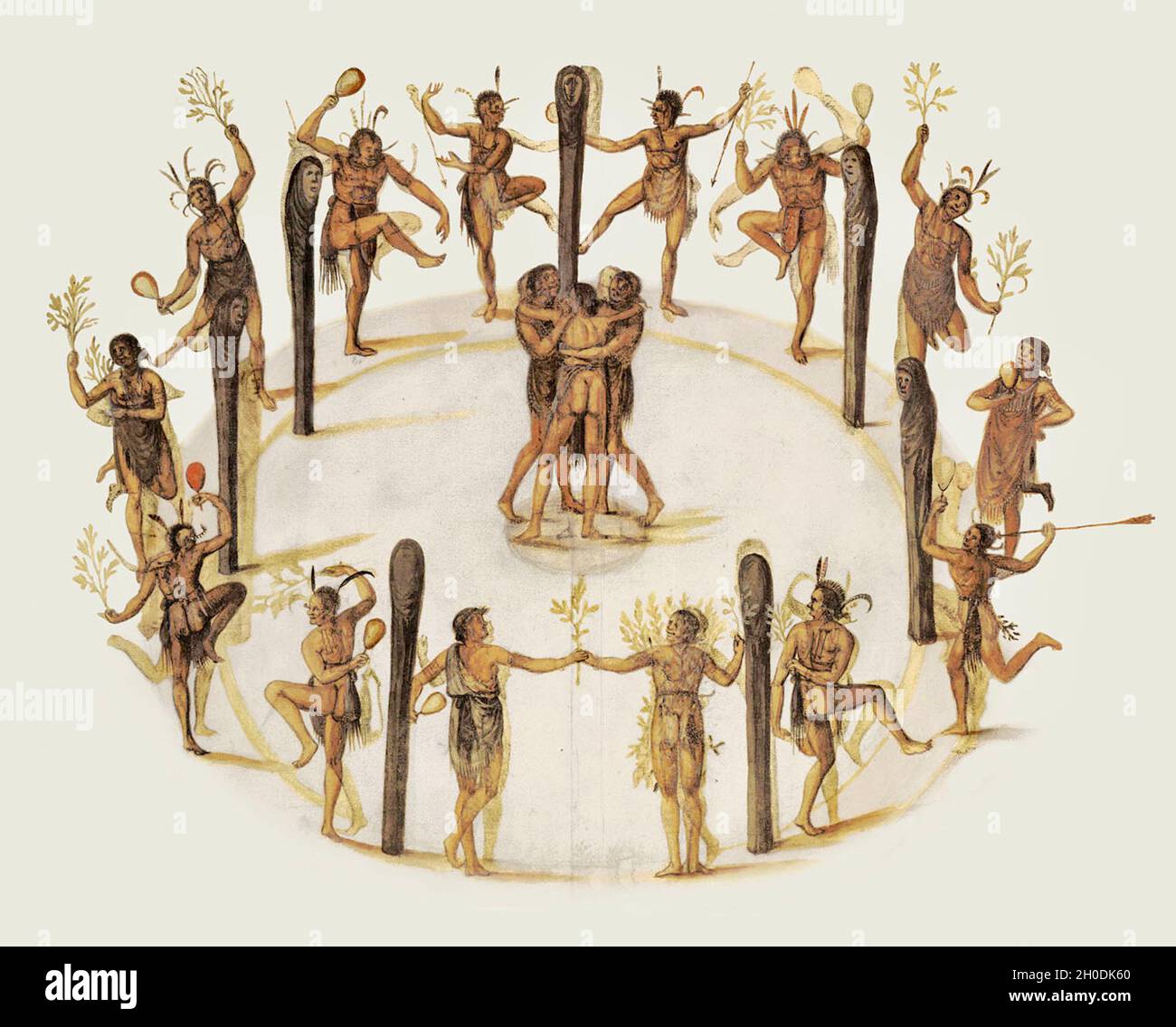 Dancing Secotan Indians in North Carolina - Watercolour painted by John ...