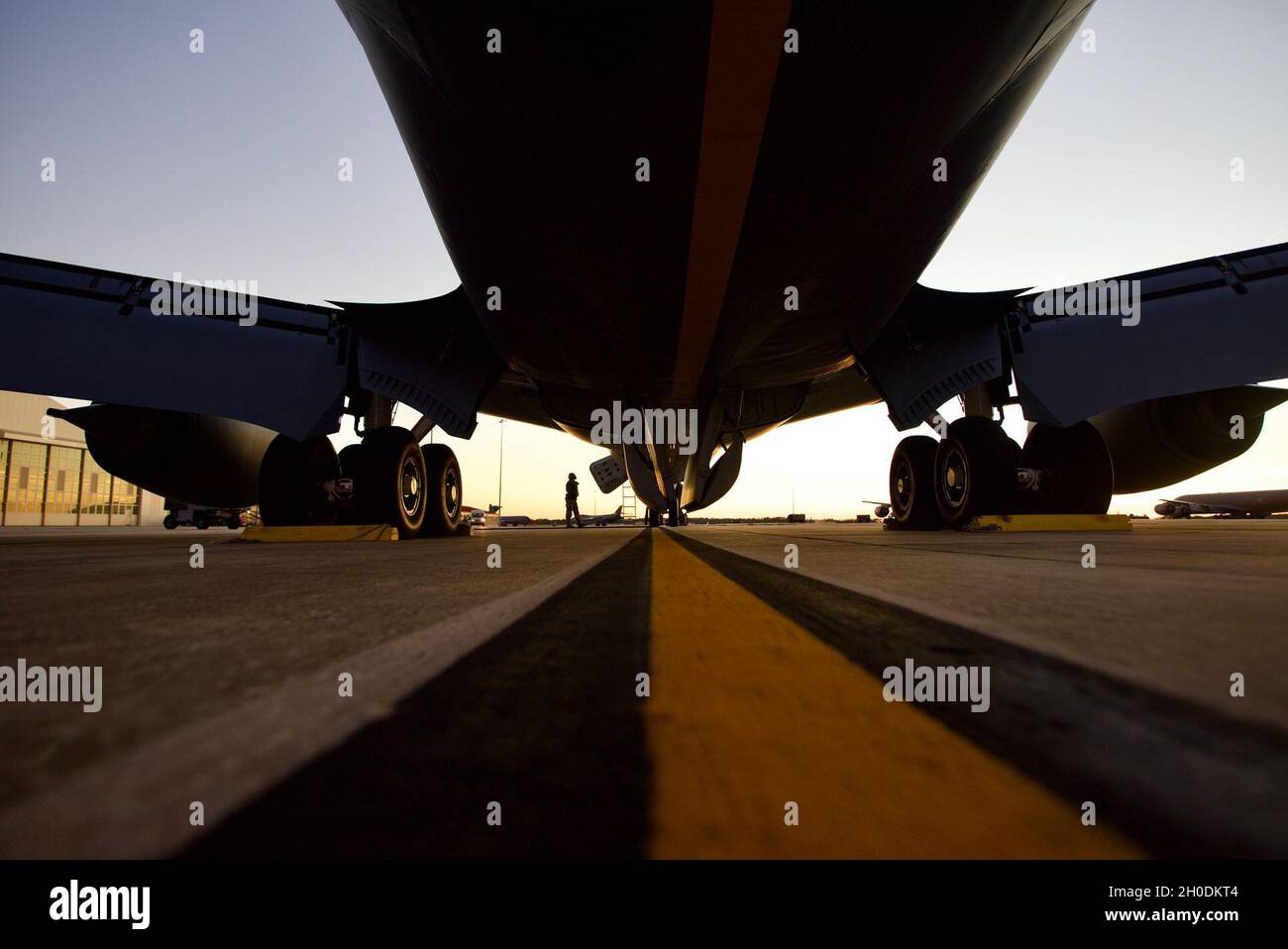 A U.S. Air Force Airman with the 6th Maintence Group stands on the side ...
