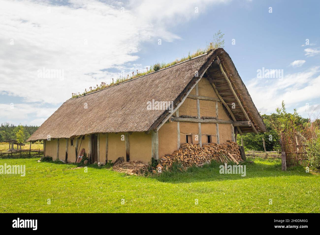 Celtic house with straw thatched roof at Celtic open air museum in ...
