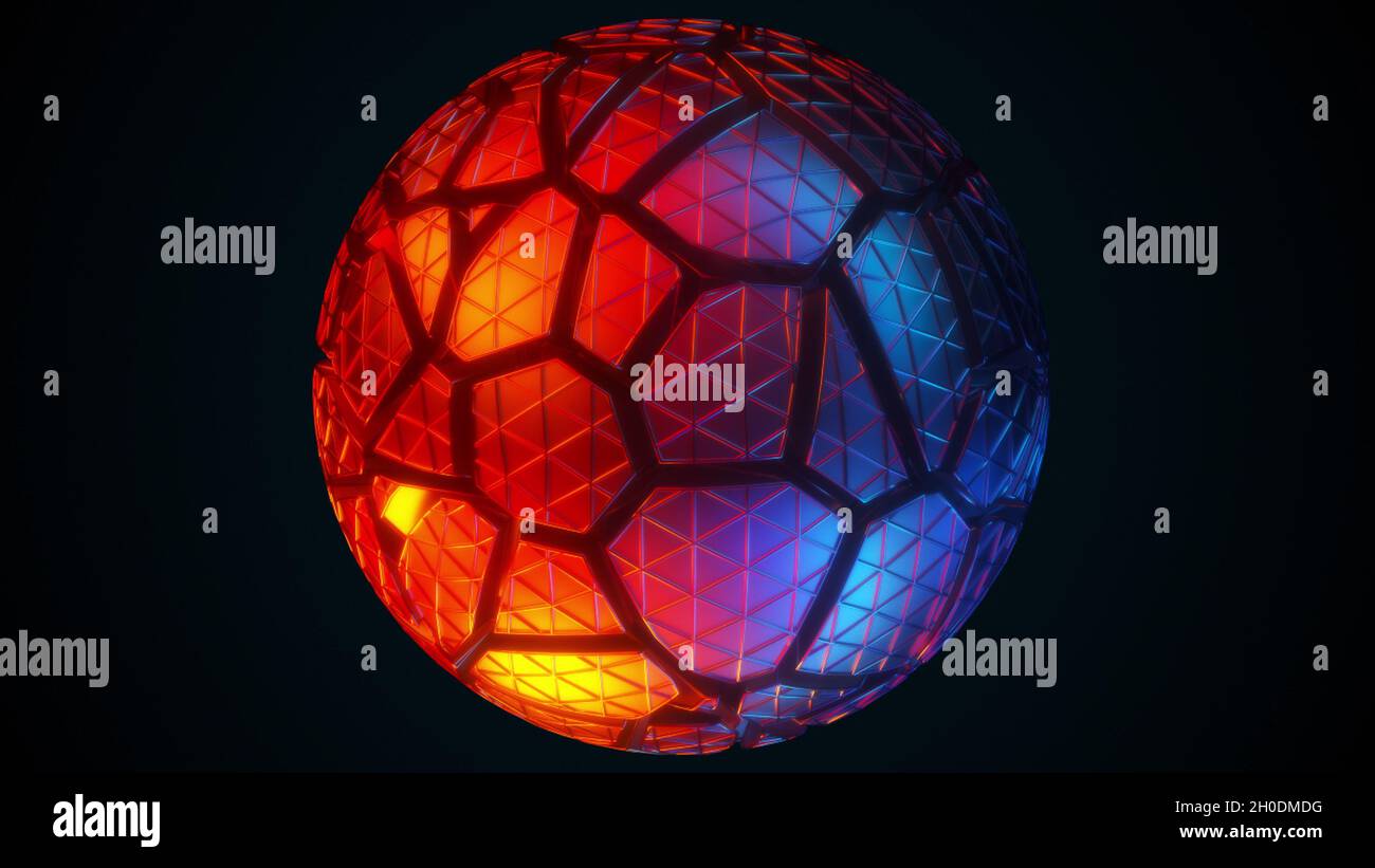 Polygonal 3d render round frame with broken joints and cyber fractals ...