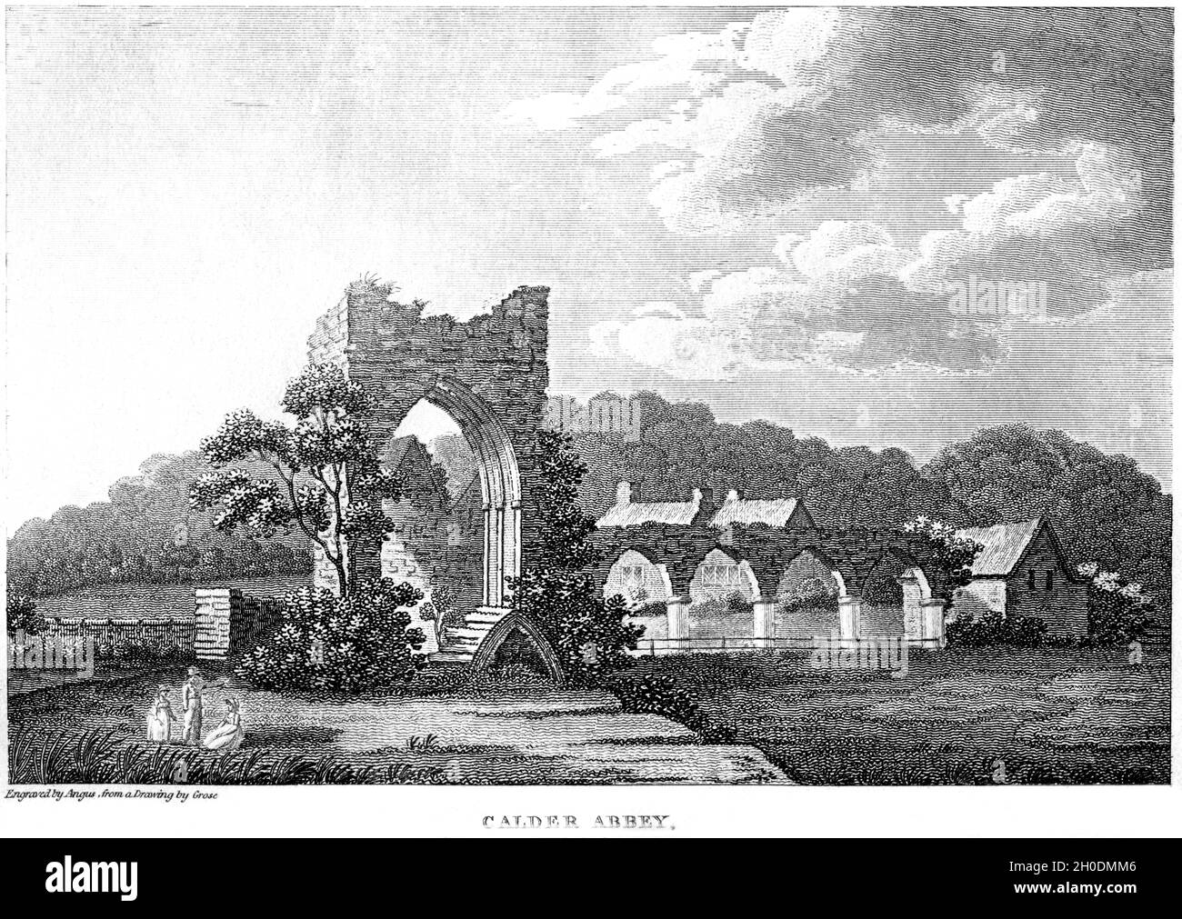 An engraving of Calder Abbey, Cumberland UK scanned at high resolution ...