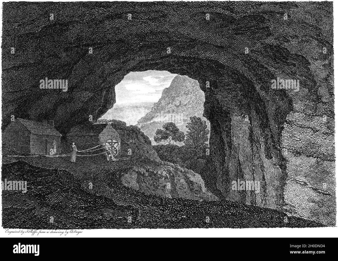 Engraving of The Peak Cavern (Castleton) Derbyshire UK scanned at high ...