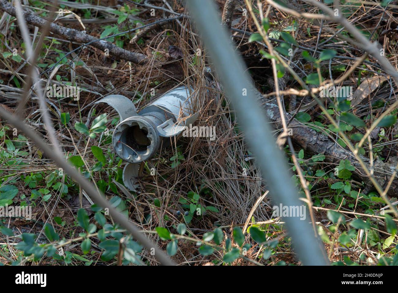 An inert 2.75-inch rocket is in place for an explosive ordnance ...