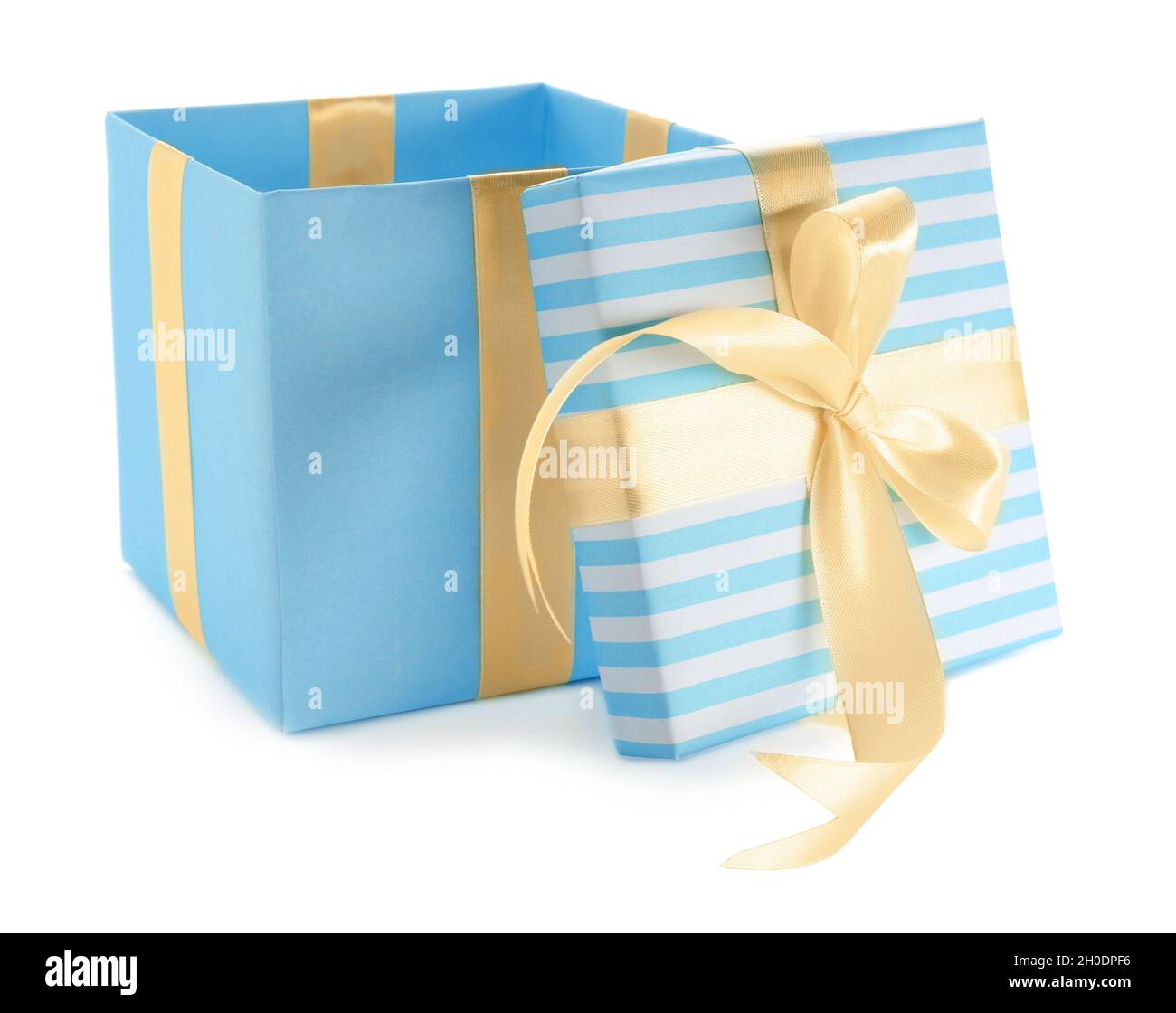Beautiful open gift box on white background Stock Photo - Alamy