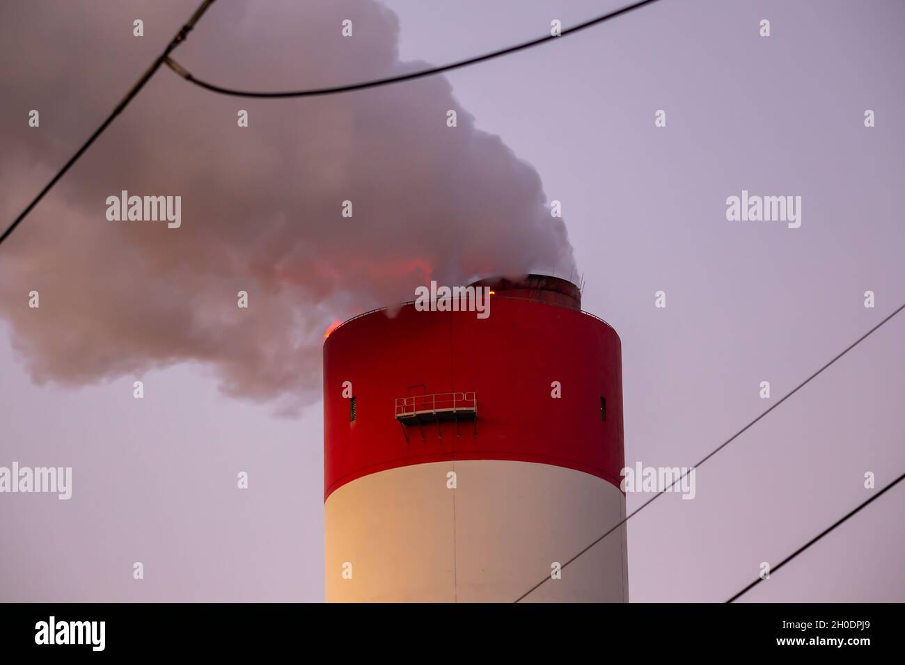 Close up for smoking chimney of the coal-fired power plant in Rybnik ...