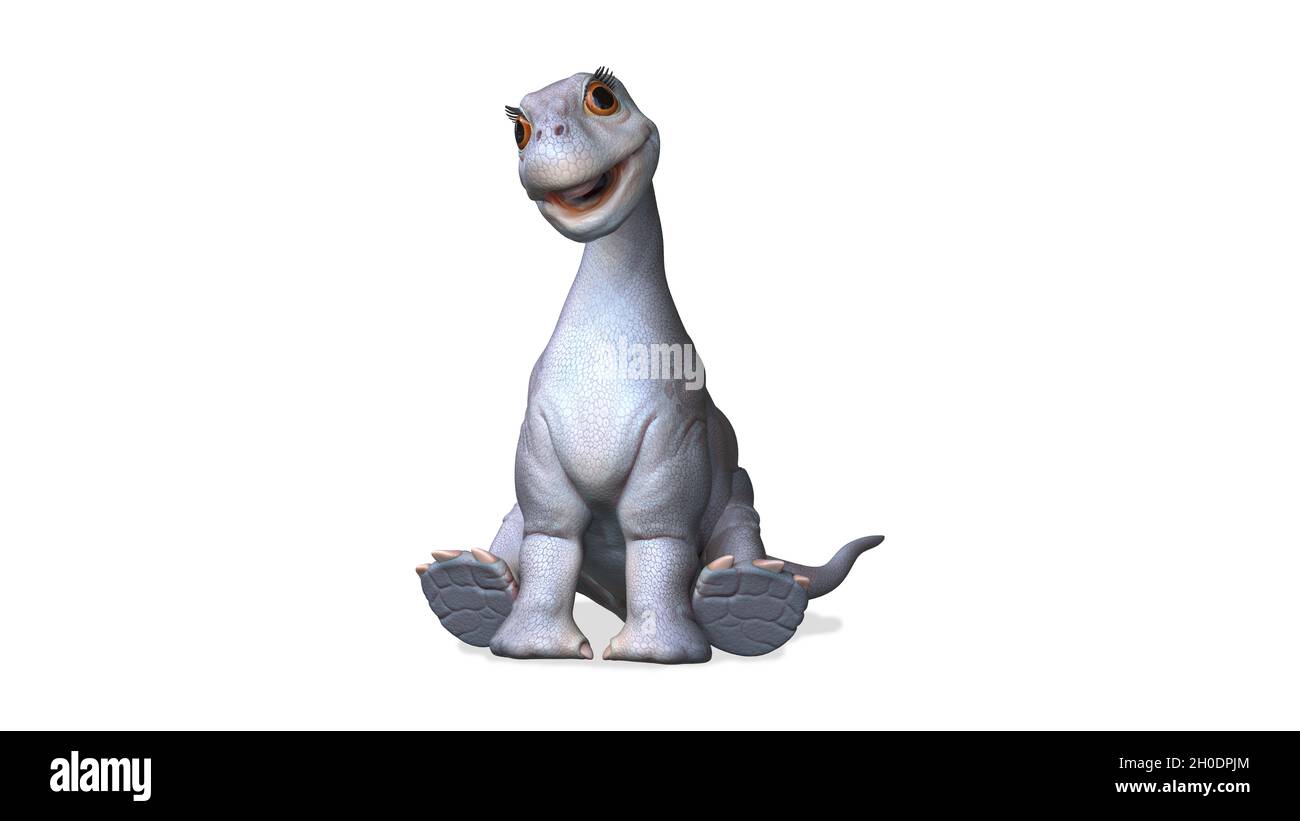 Artwork of a baby dinosaur Diplodocus, sitting, looking forward with ...